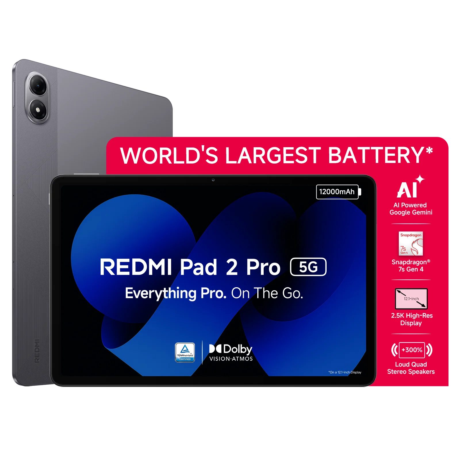 Redmi Pad 2 Pro Wi-Fi+5G Android Tablet (12.1 Inch, 8GB RAM, 256GB ROM ...